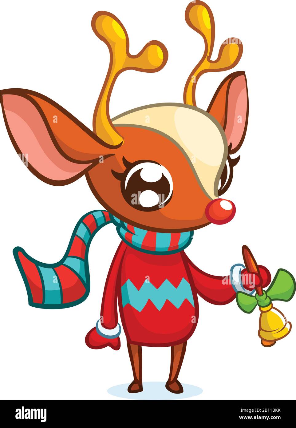 Happy cartoon Christmas red nose reindeer rudolph. Vector illustration ...