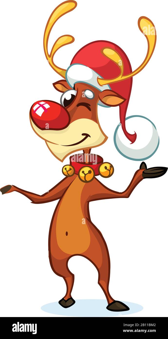 Happy cartoon Christmas red nose reindeer rudolph. Vector illustration ...