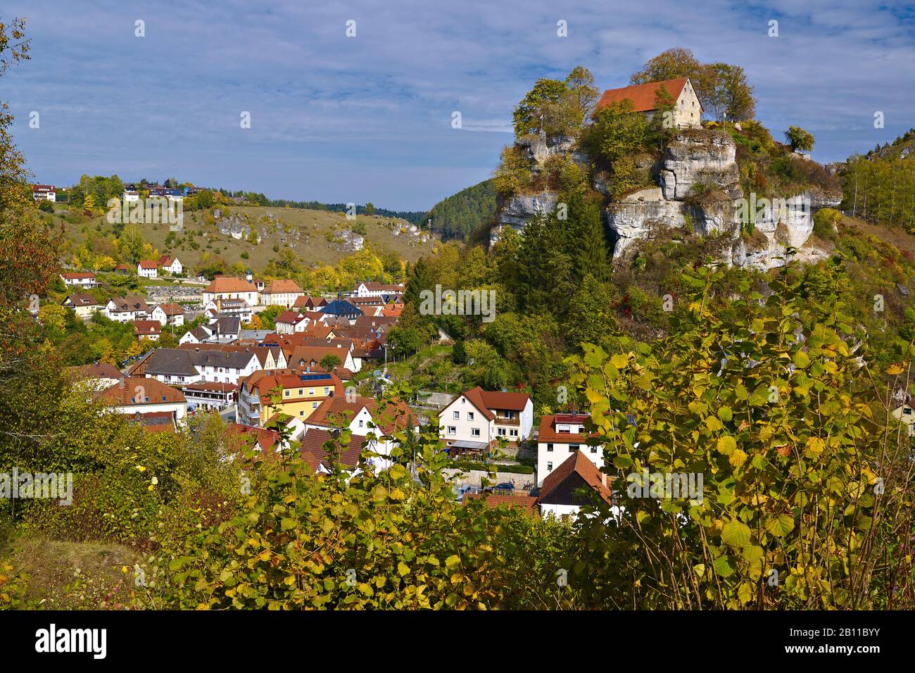 Castle and town of Pottenstein, Upper Franconia, Bavaria, Germany Stock ...
