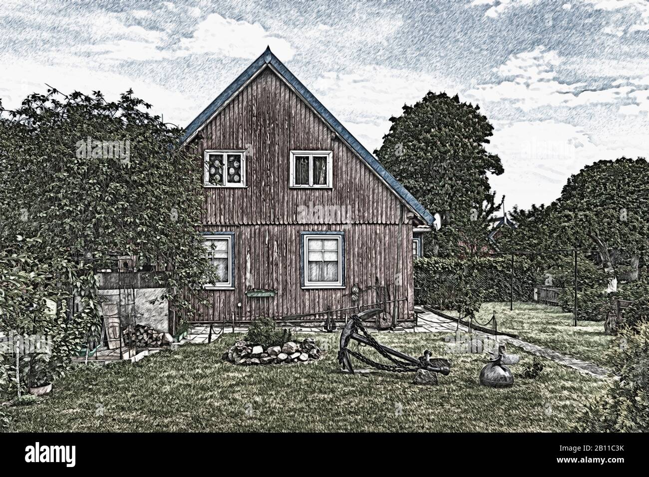 Typical House in Nida (Nidden), Neringa, Curonian spit, Lithuania ...