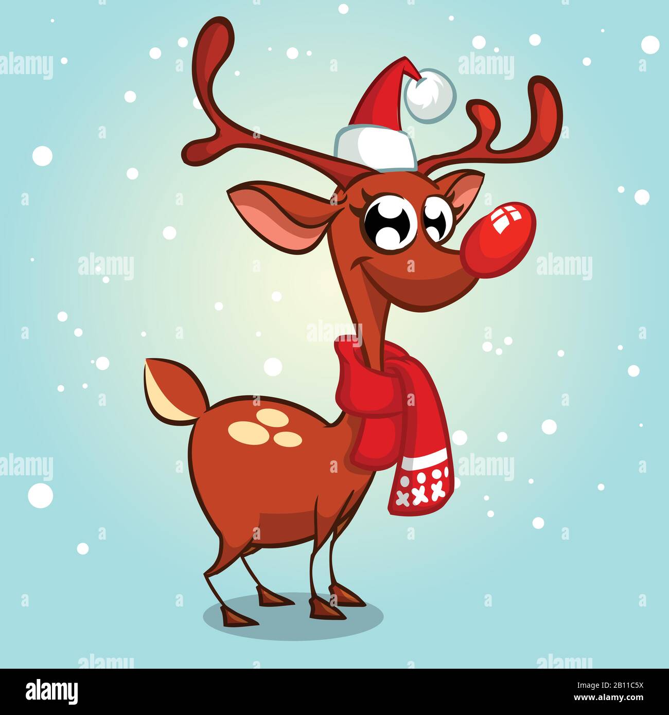 Happy cartoon Christmas red nose reindeer rudolph. Vector illustration ...