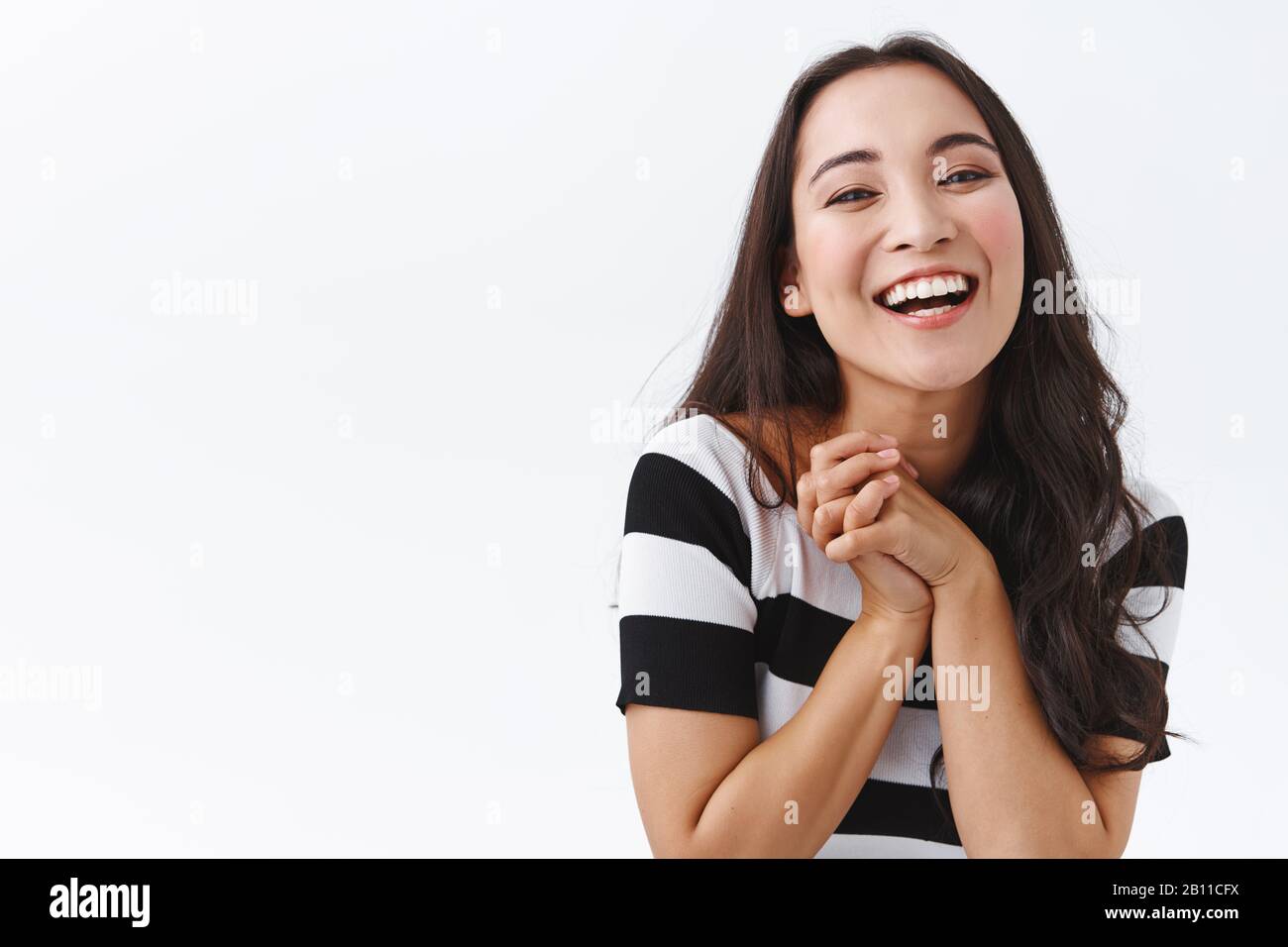 Beauty, emotions and happiness concept. Attractive silly, feminine ...