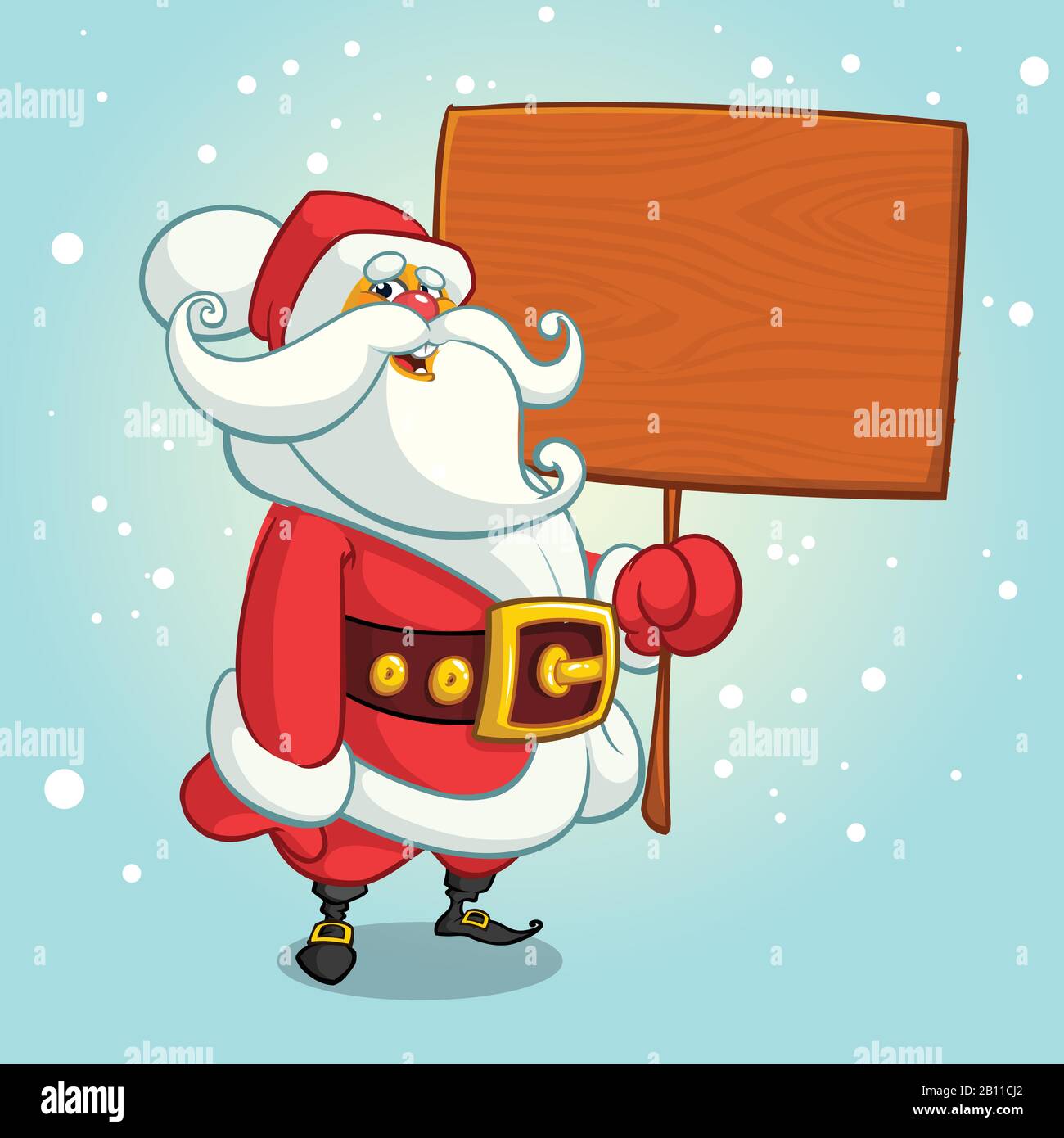 A Christmas cartoon illustration of Santa Claus holding a sign board ...