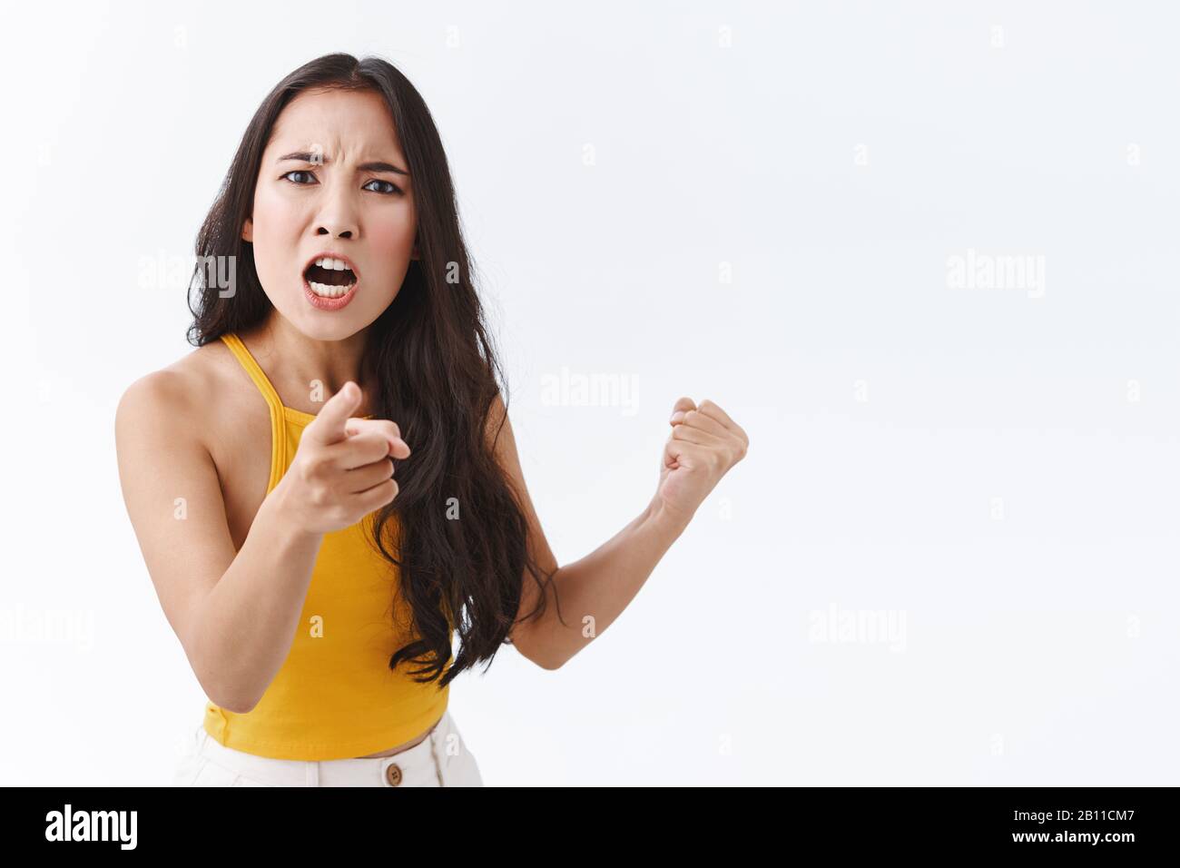 Its all your fault. Angry and upset outraged east-asian woman blame ...