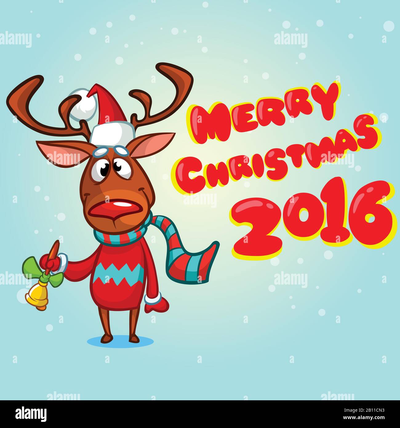 Happy cartoon Christmas red nose reindeer rudolph. Vector illustration ...