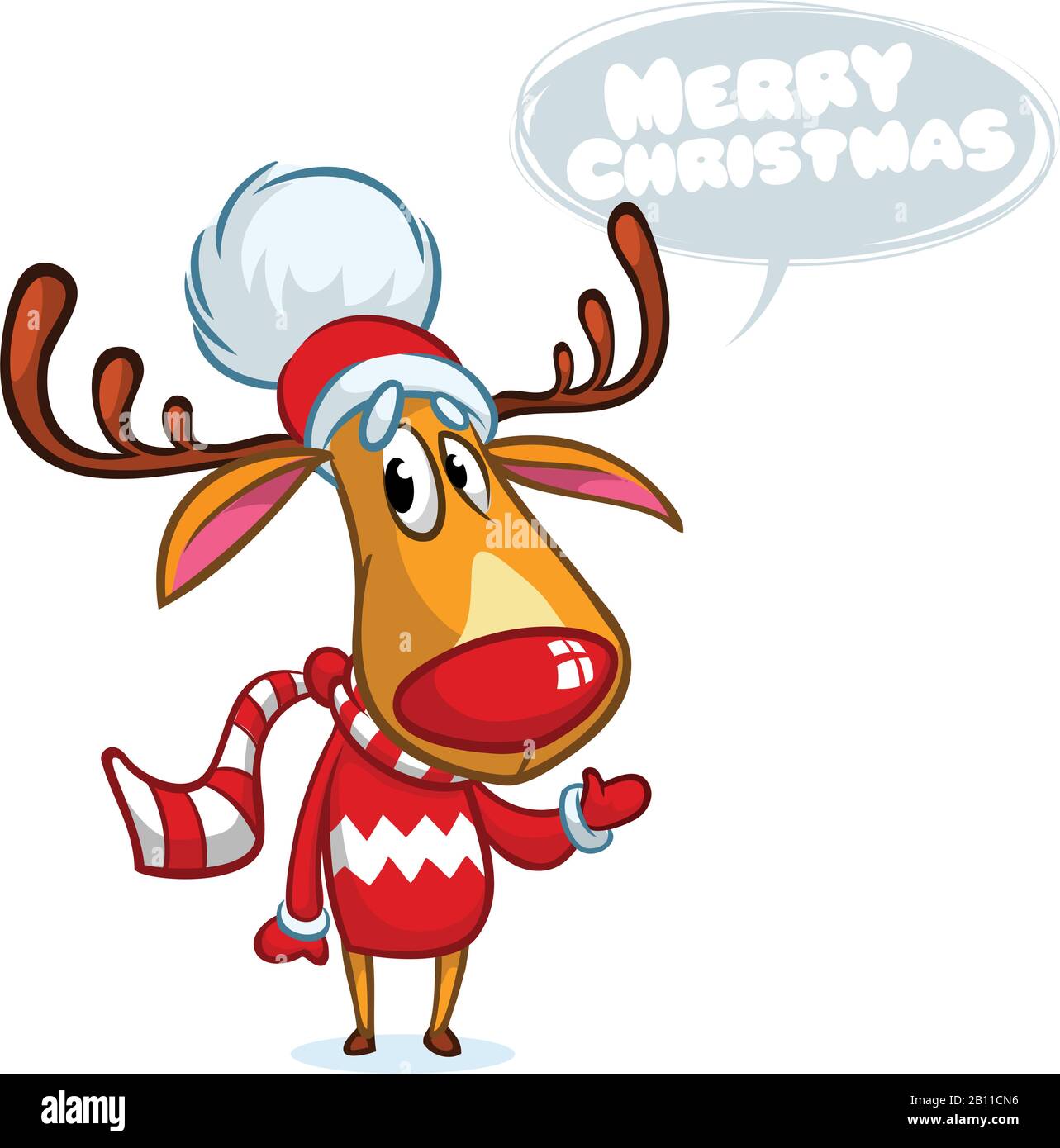 Happy cartoon Christmas red nose reindeer rudolph. Vector illustration ...