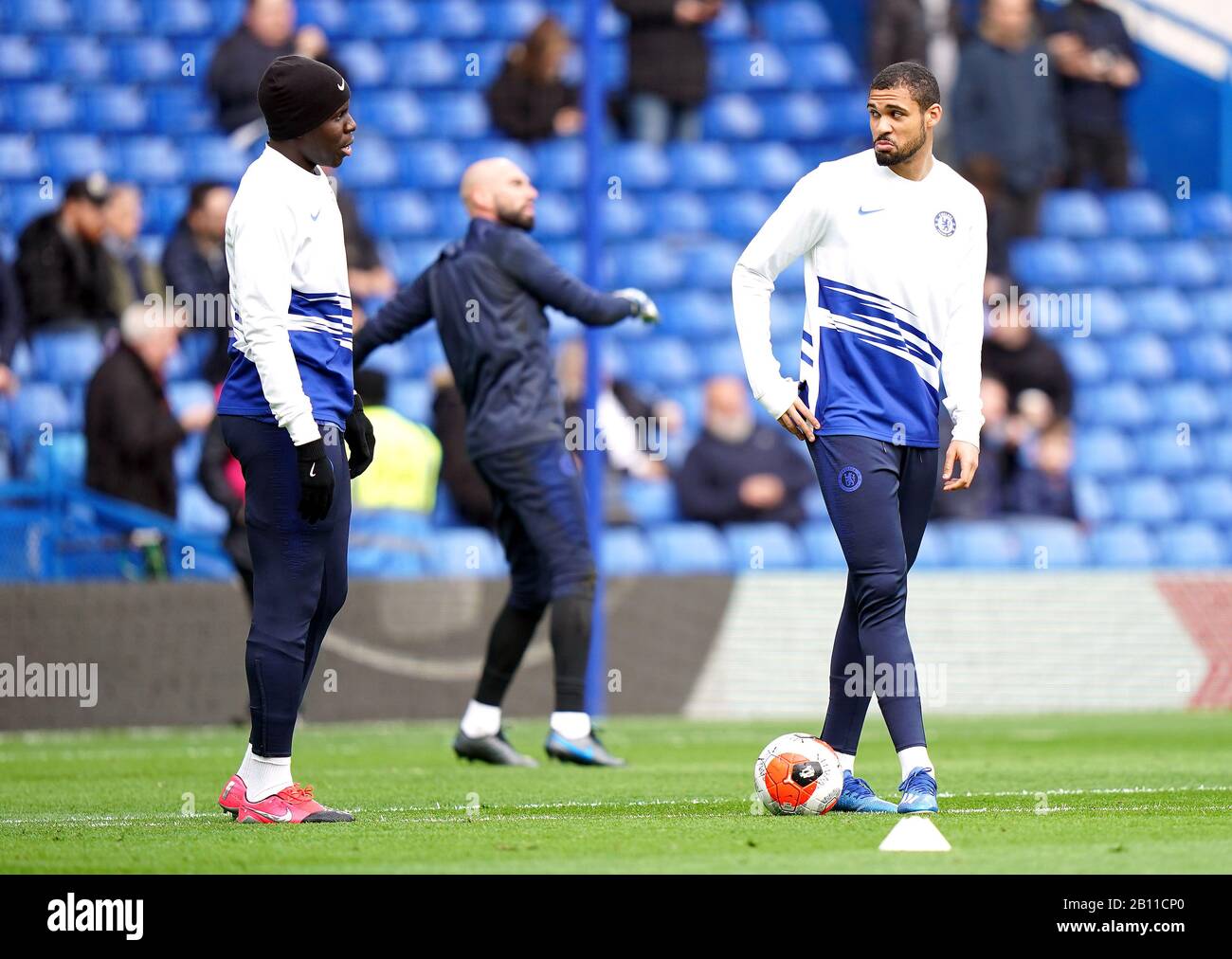 Chelsea goalkeeper Kepa Arrizabalaga warming up before the game during ...