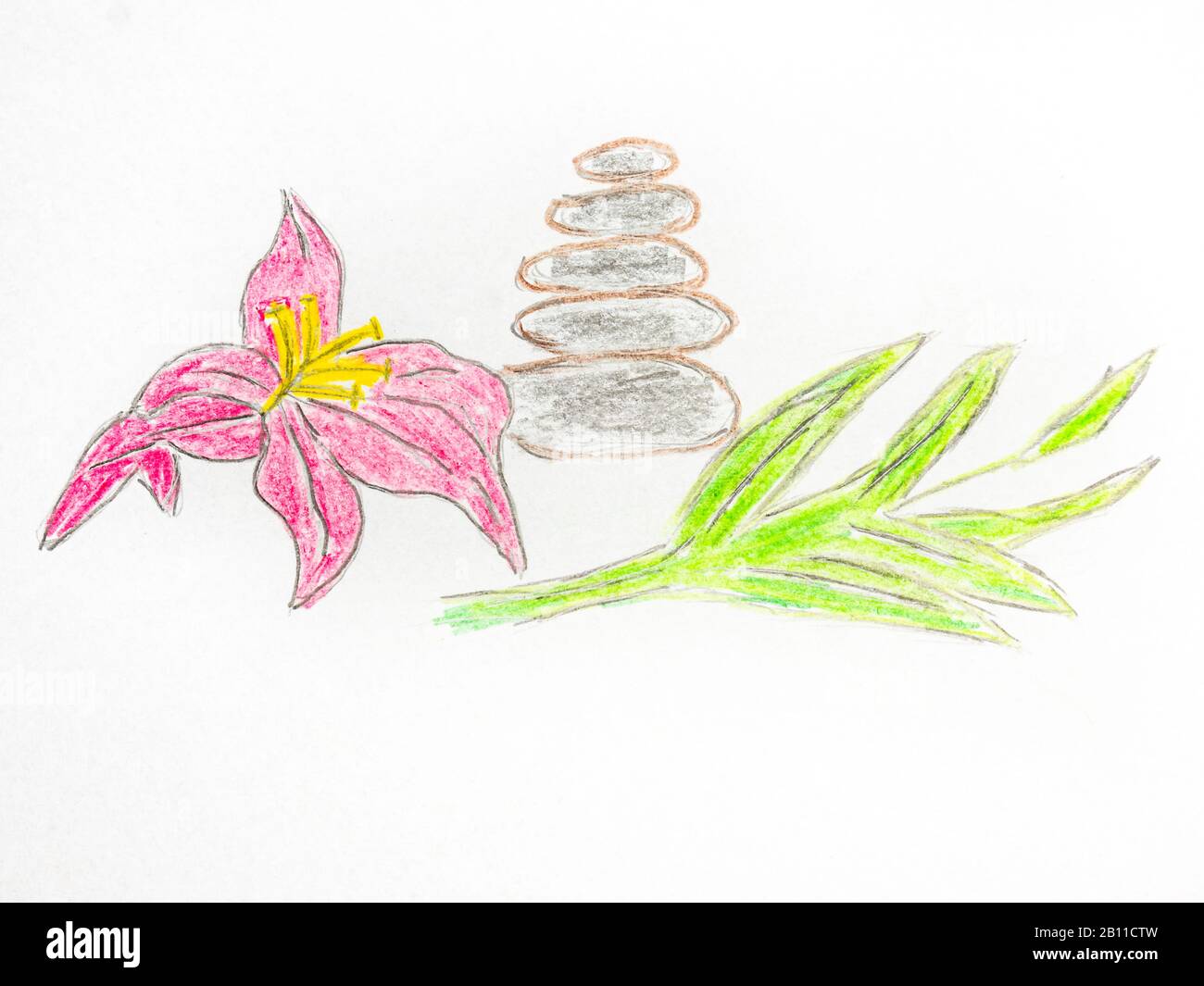 Rock balancing painted with a lotus flower Stock Photo - Alamy