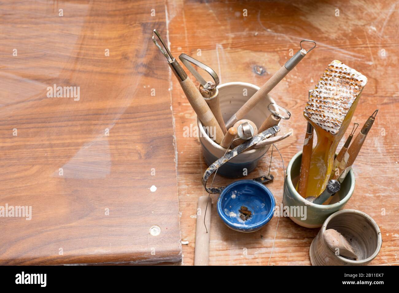 Pottery and ceramics tools for making art and sculpture in a workshop ...