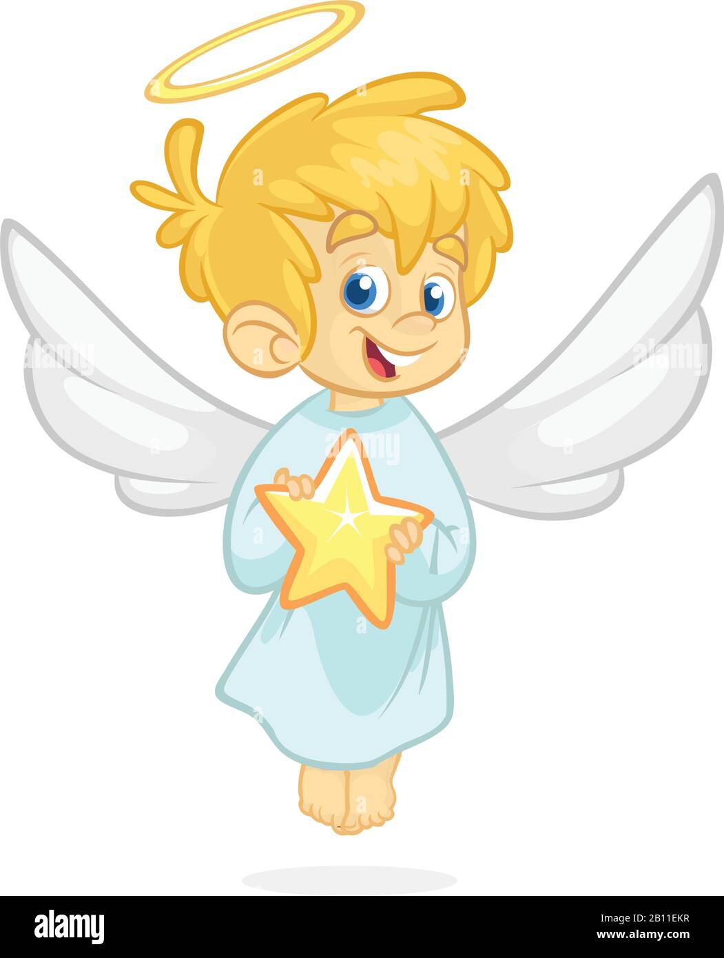 Cartoon cute Christmas flying angel. Vector illustration Stock Vector ...