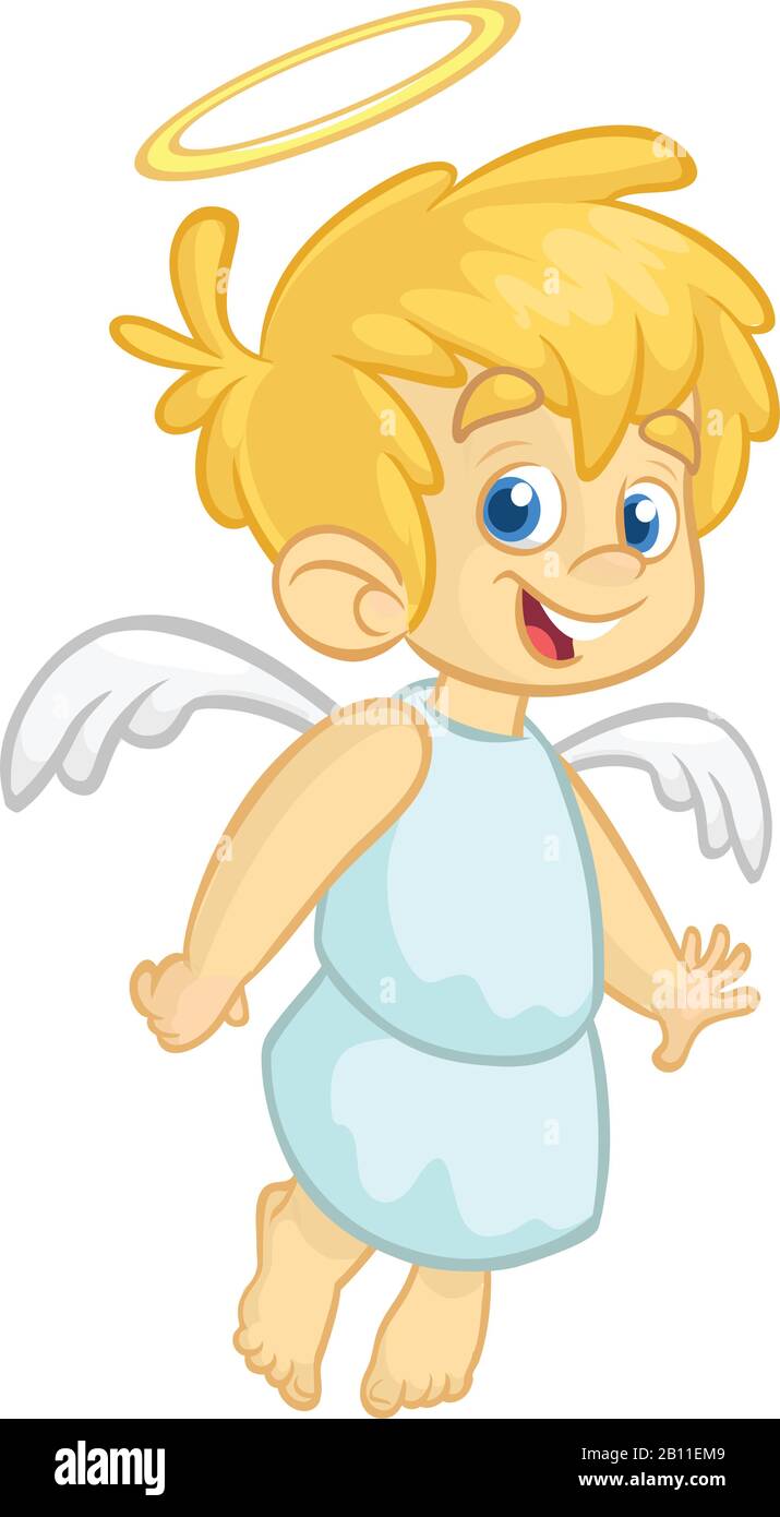 Cartoon cute Christmas flying angel. Vector illustration Stock Vector ...