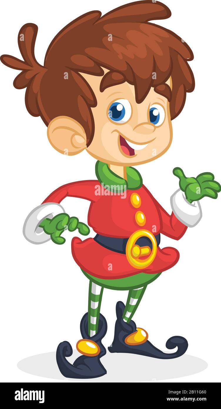 Vector illustration of Christmas boy elf cartoon. Cute Happy Dwarf ...