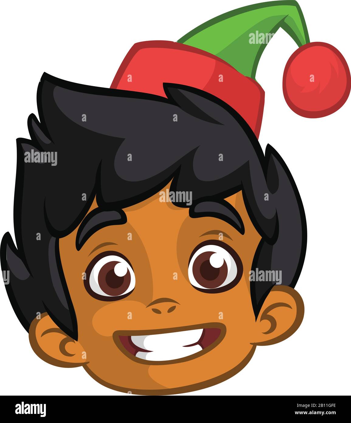 Cartoon Christmas elf Santa helper head icon. Vector illustration ...