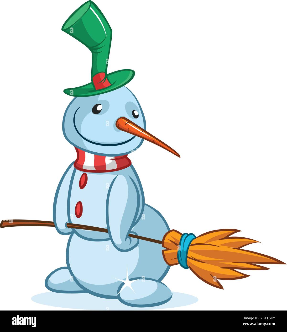 Funny cartoon snowman wearing hat and broom. Christmas snowman ...