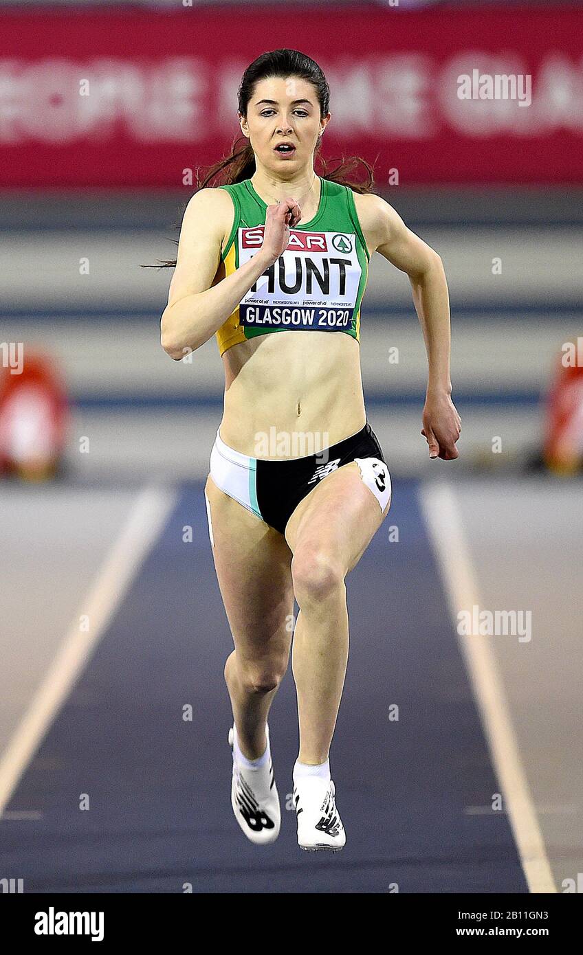 Amy Hunt runs in the Women's 60m Heat One during day one of the SPAR ...