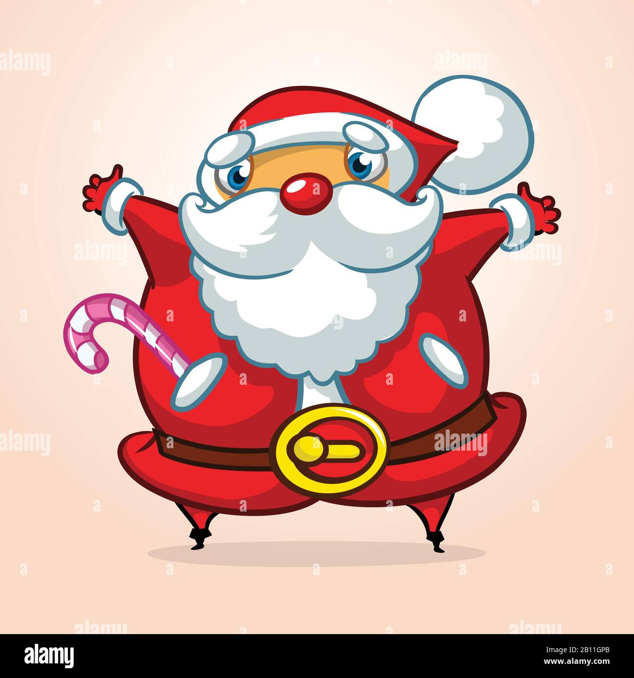 Funny cartoon Santa claus character waving hands isolated white ...