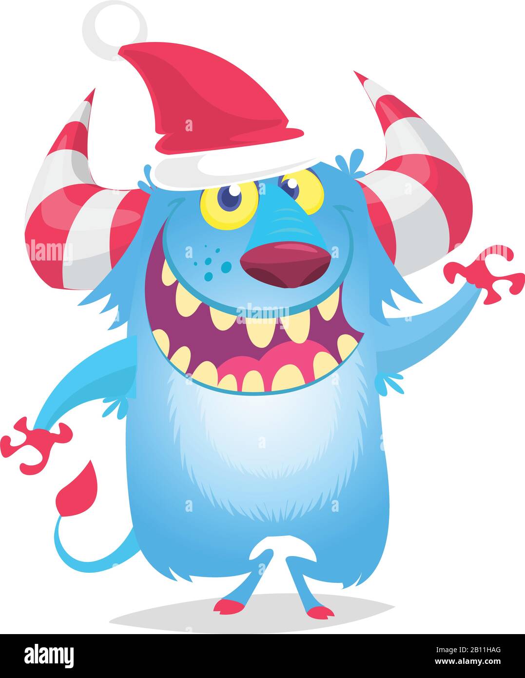 Funny cartoon monster wearing Santa Claus hat. Christmas illustration ...