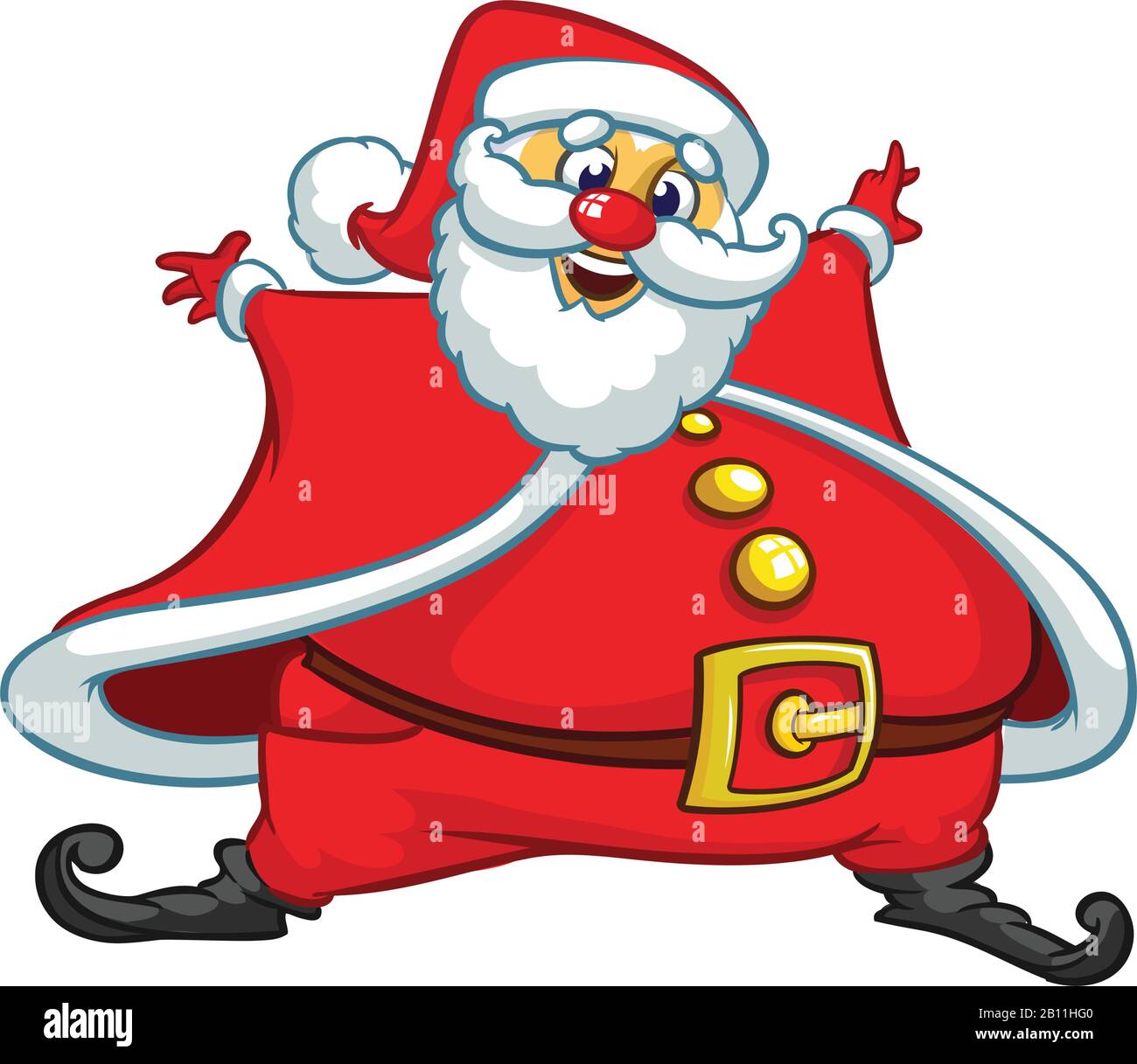 Funny cartoon Santa claus character waving hands isolated white ...