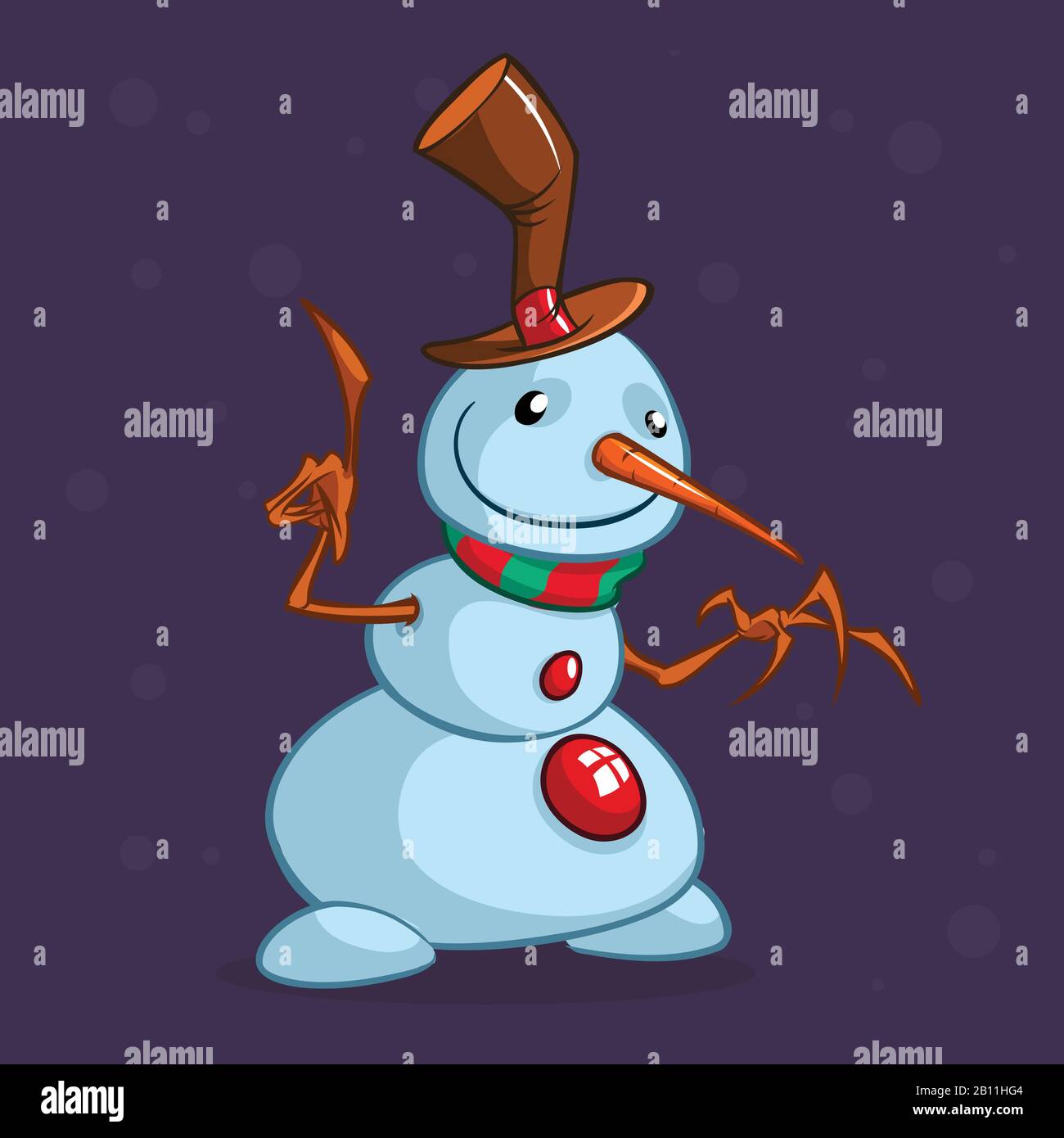 Funny cartoon snowman outlined. Christmas snowman character ...