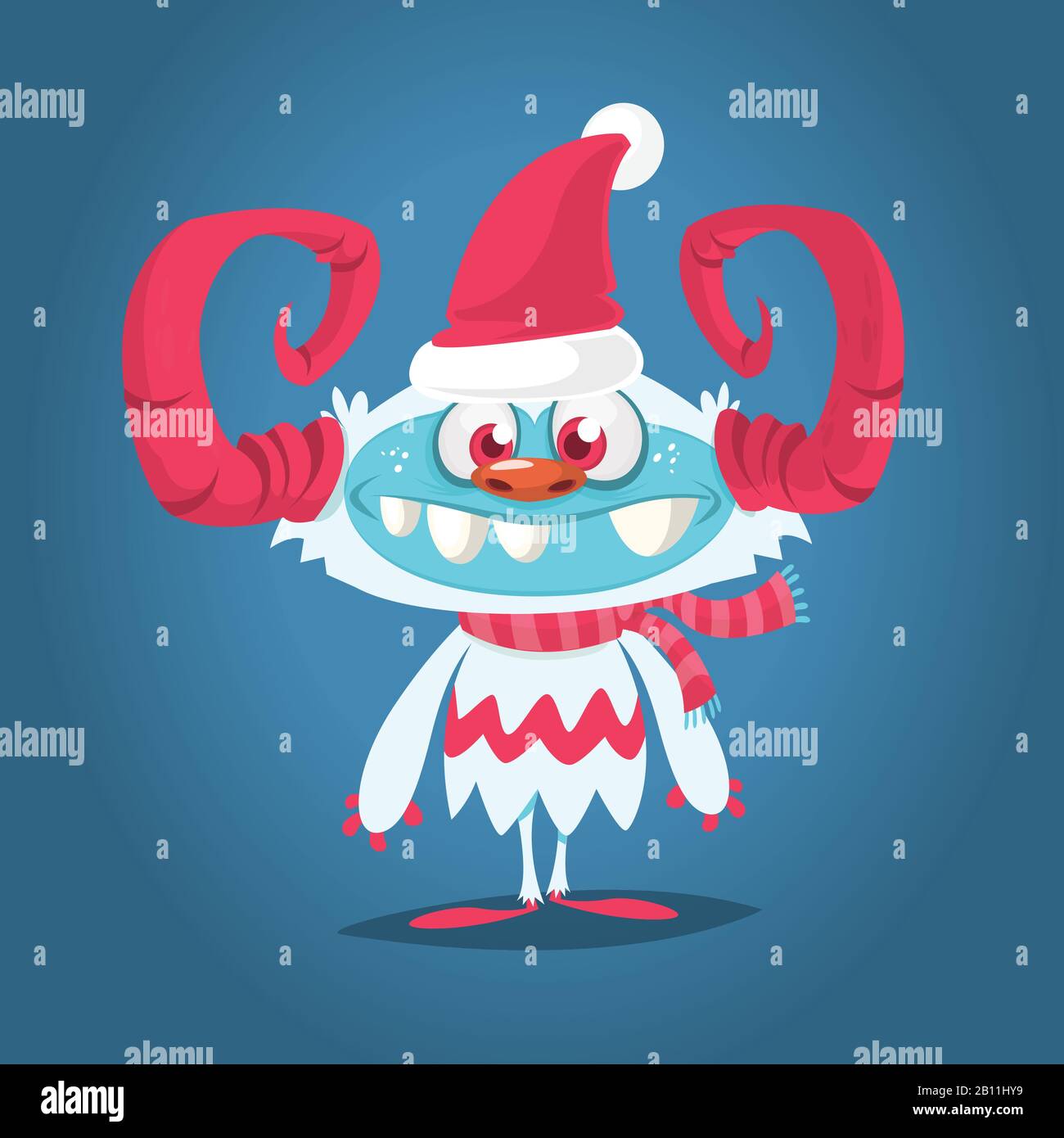 Funny cartoon monster wearing Santa Claus hat. Christmas illustration ...