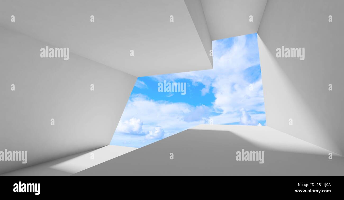 Abstract white interior perspective, an empty room with wide blank ...