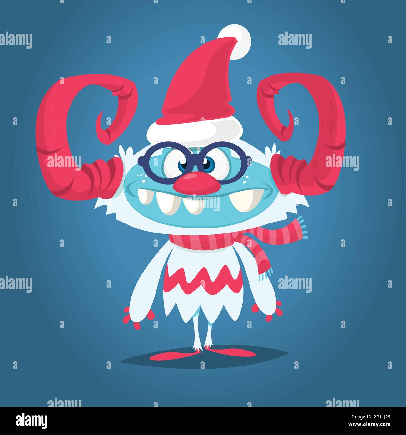 Funny cartoon monster wearing Santa Claus hat. Christmas illustration ...