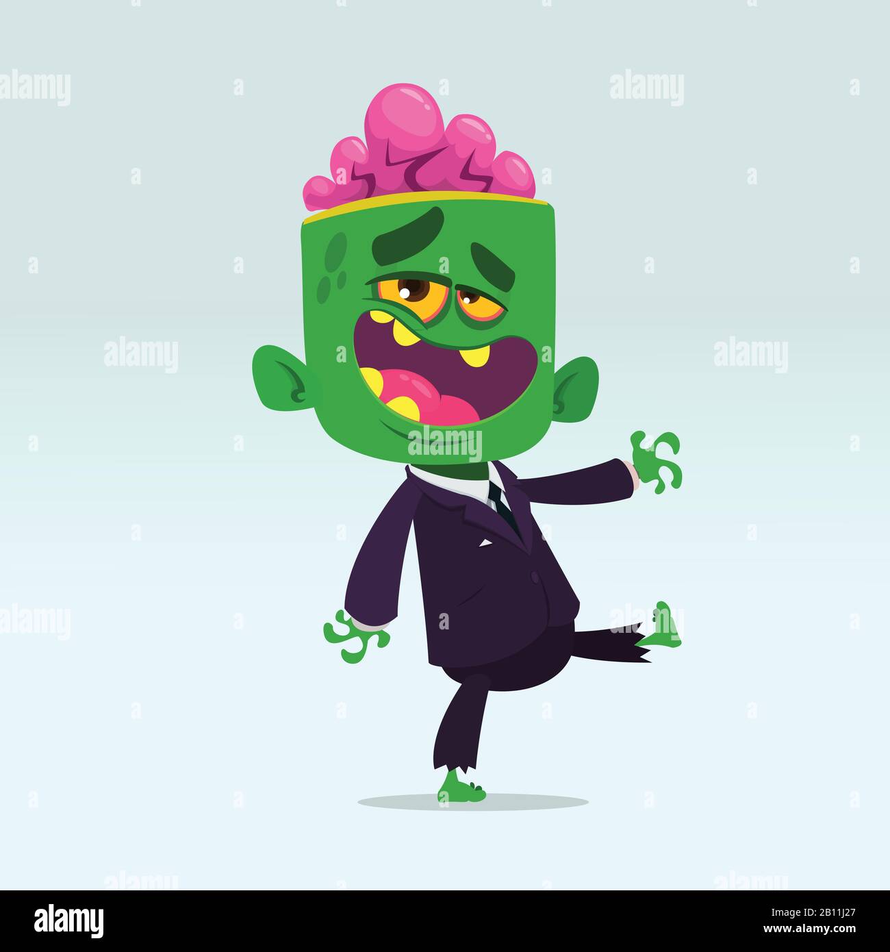 Cartoon funny zombie. Halloween vector illustration of angry zombie ...