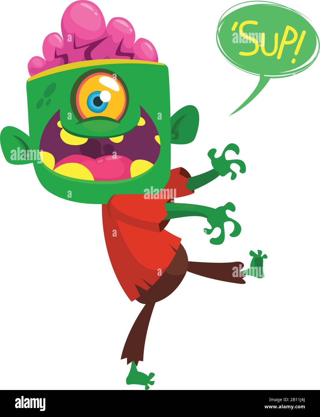 Cartoon funny zombie. Halloween vector illustration of angry zombie ...