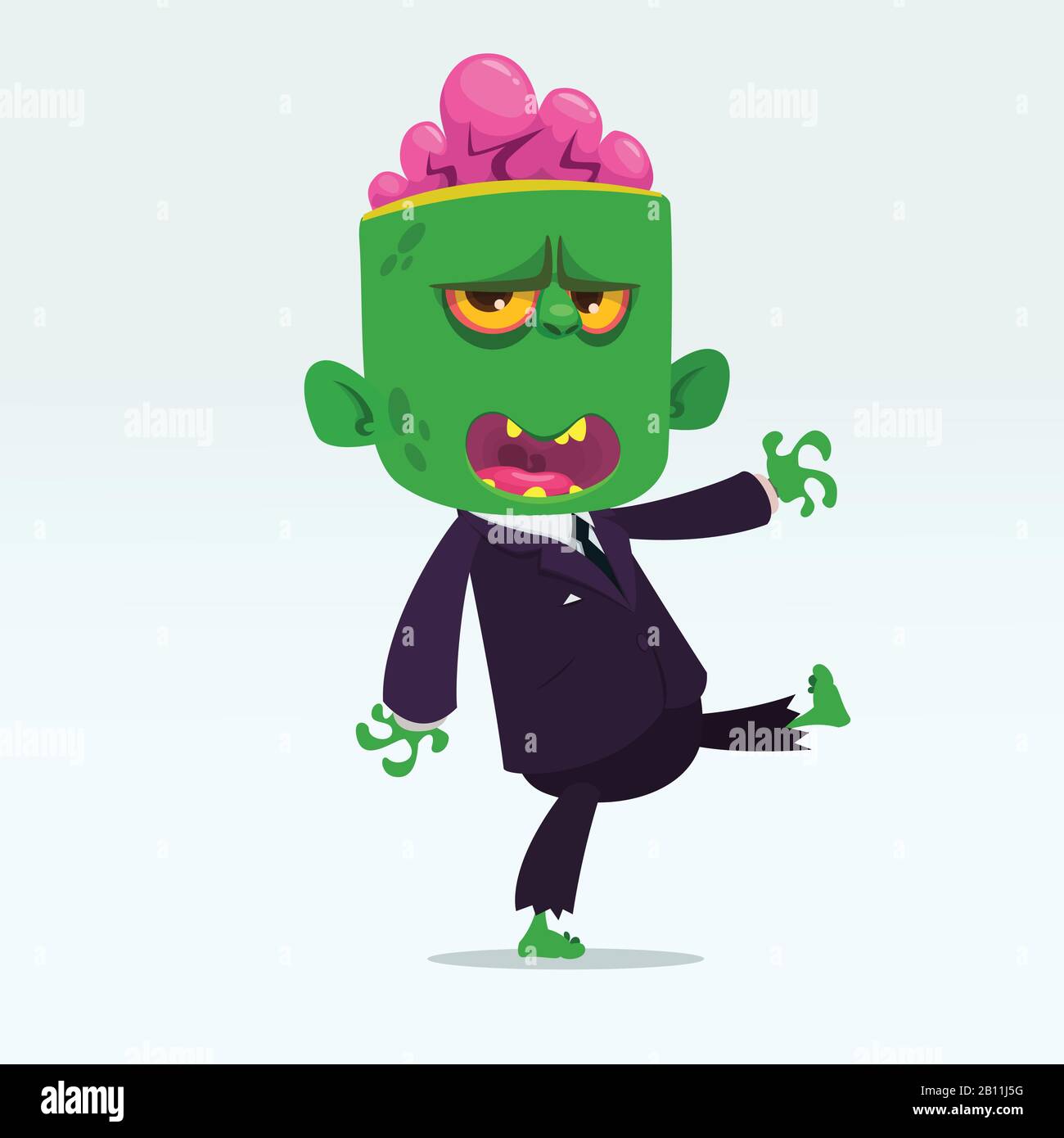 Cartoon funny zombie. Halloween vector illustration of angry zombie ...