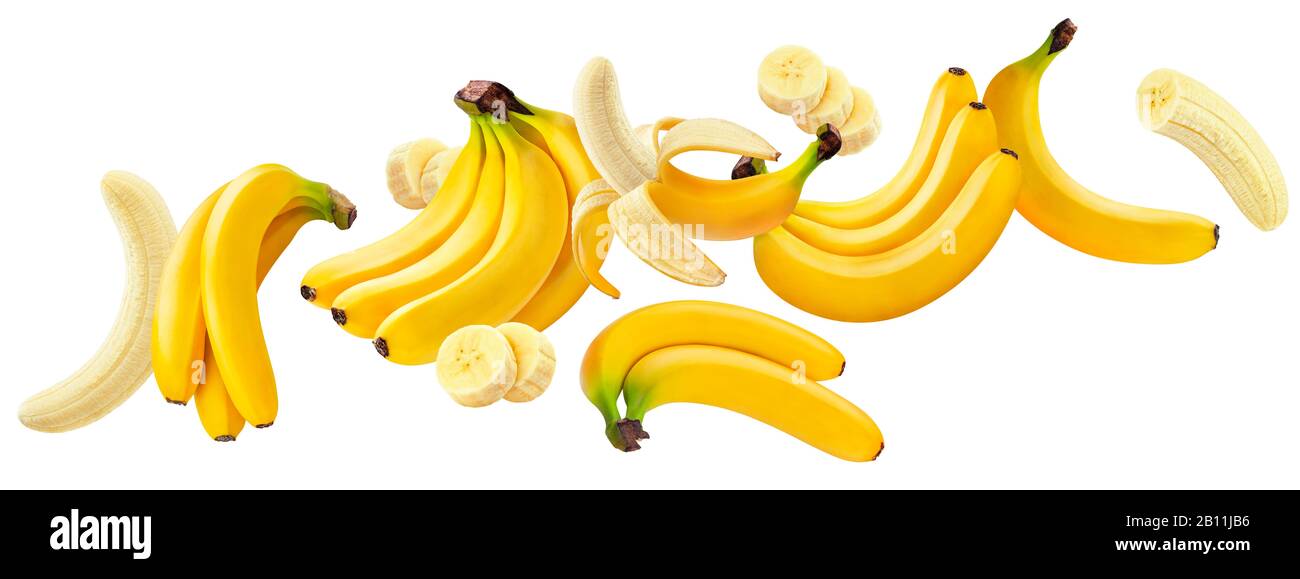 Falling bananas isolated on white background with clipping path Stock ...