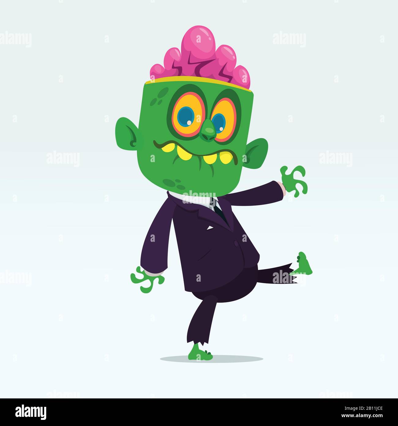 Cartoon funny zombie. Halloween vector illustration of angry zombie ...