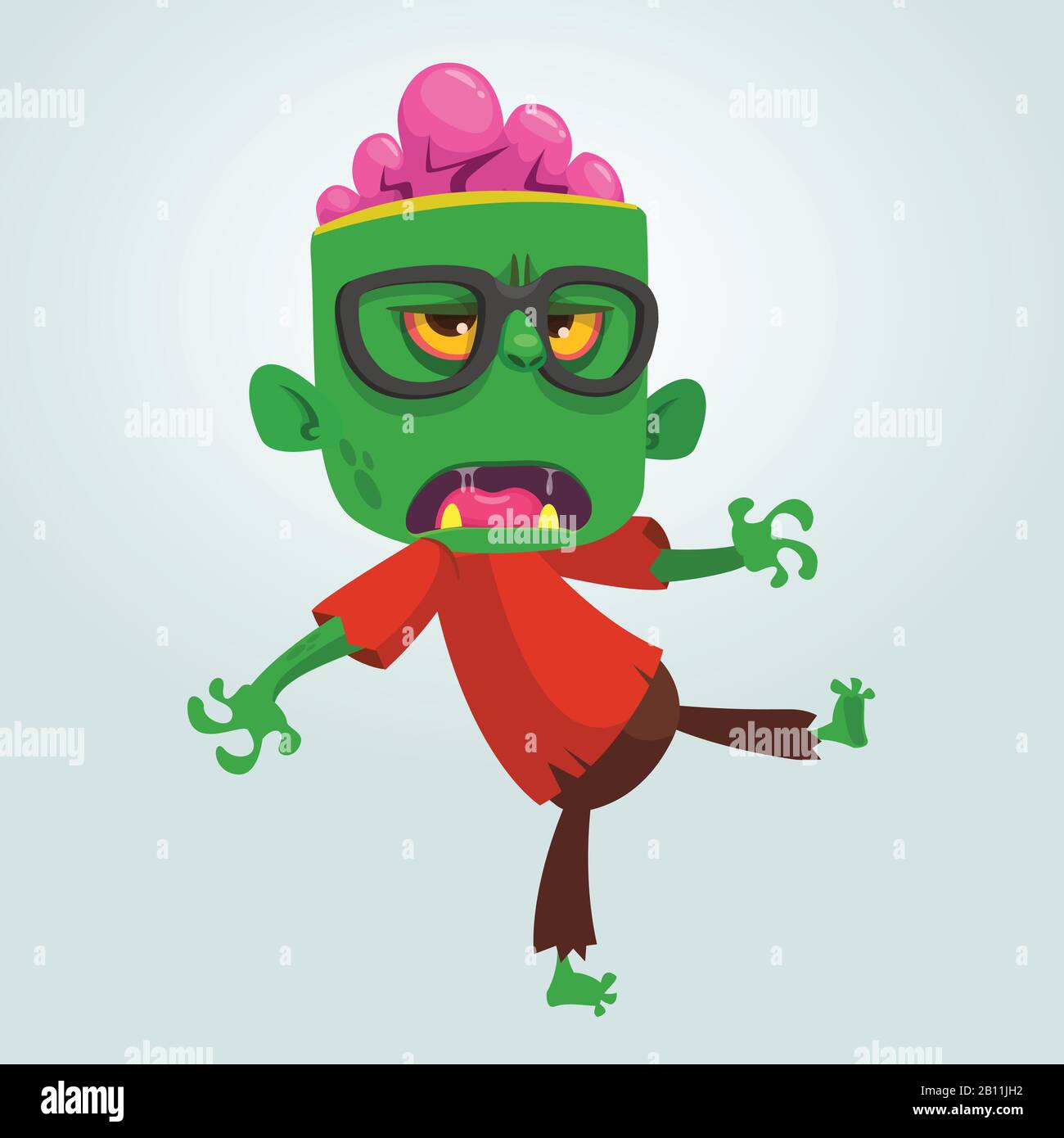 Cartoon funny zombie. Halloween vector illustration of angry zombie ...