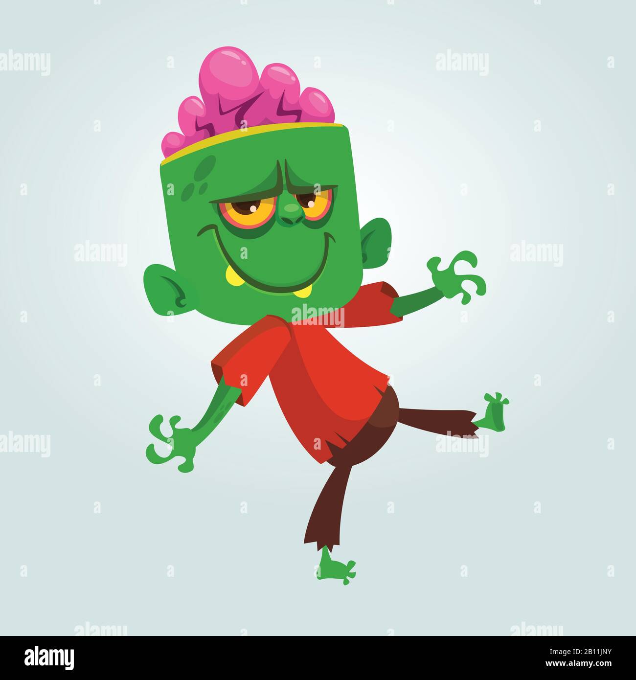 Cartoon funny zombie. Halloween vector illustration of angry zombie ...