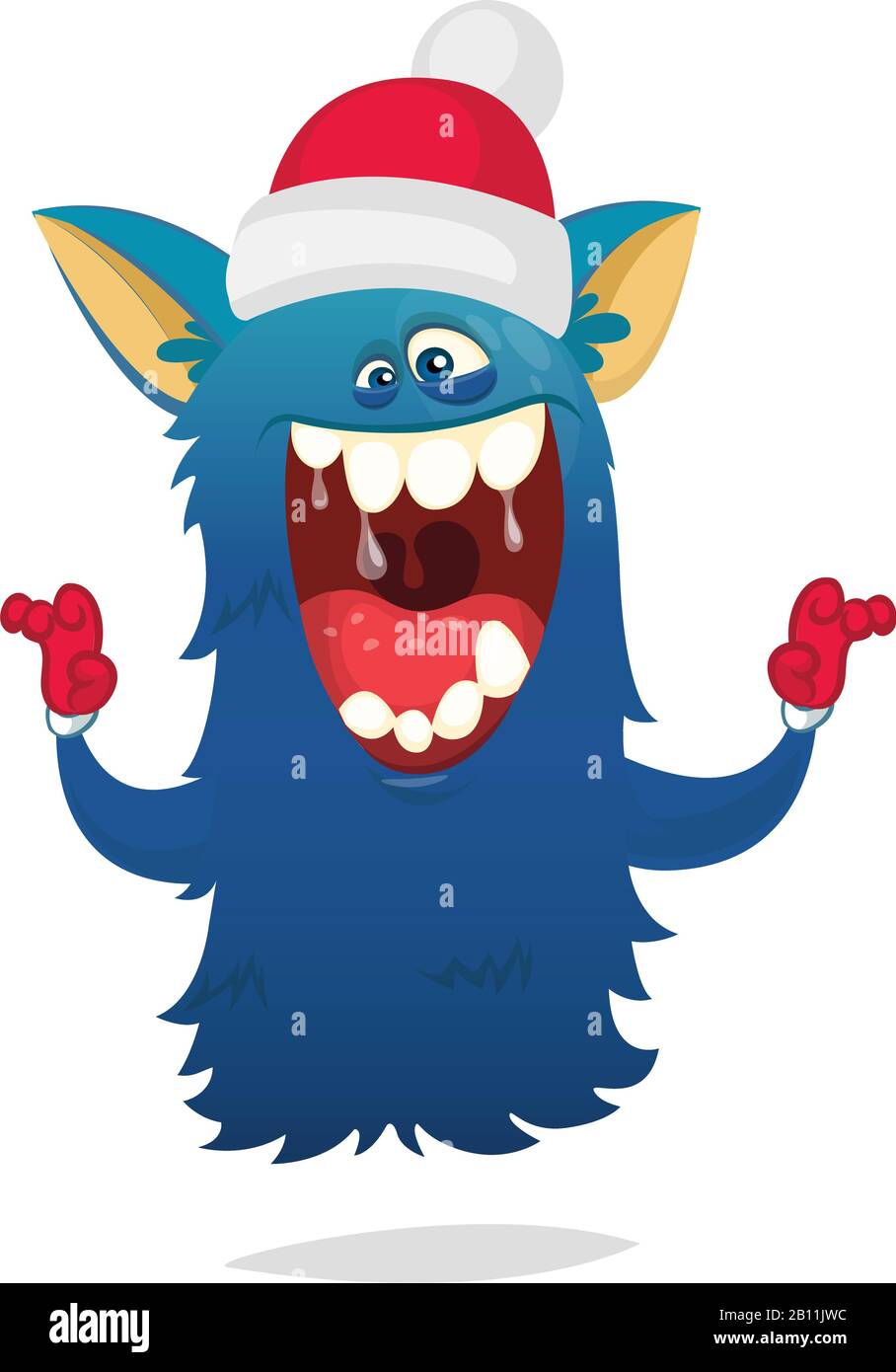 Funny cartoon monster wearing Santa Claus hat. Christmas illustration ...