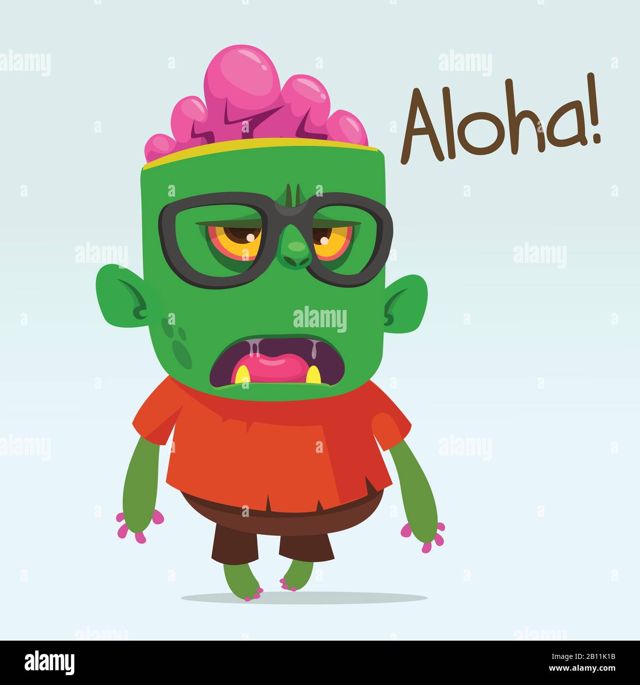 Cartoon angry cute zombie. Halloween vector illustration of happy ...