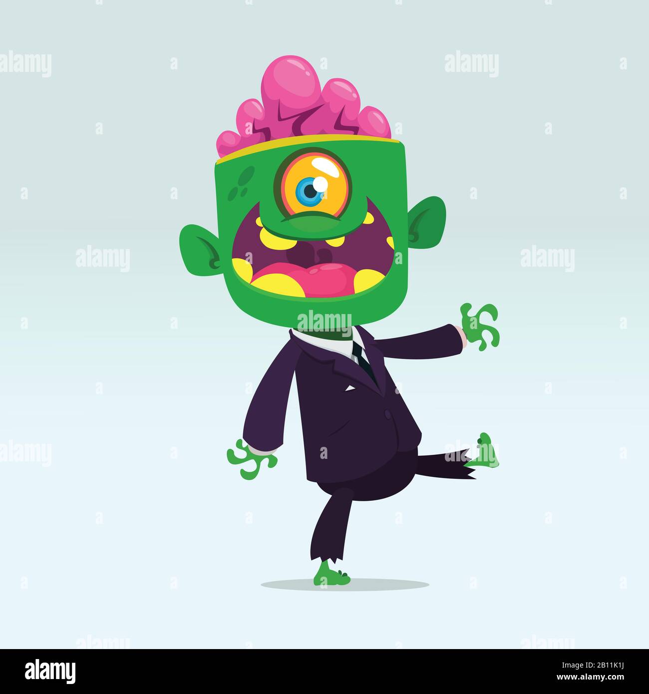 Cartoon funny zombie. Halloween vector illustration of angry zombie ...
