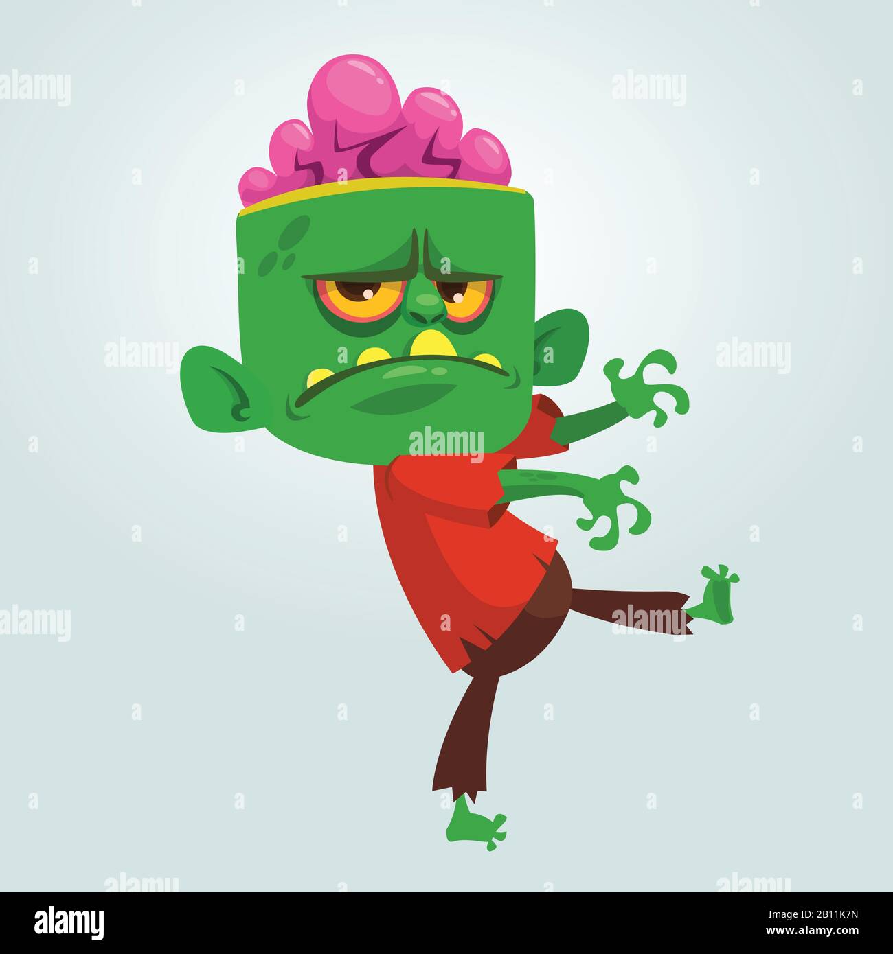 Cartoon funny zombie. Halloween vector illustration of angry zombie ...
