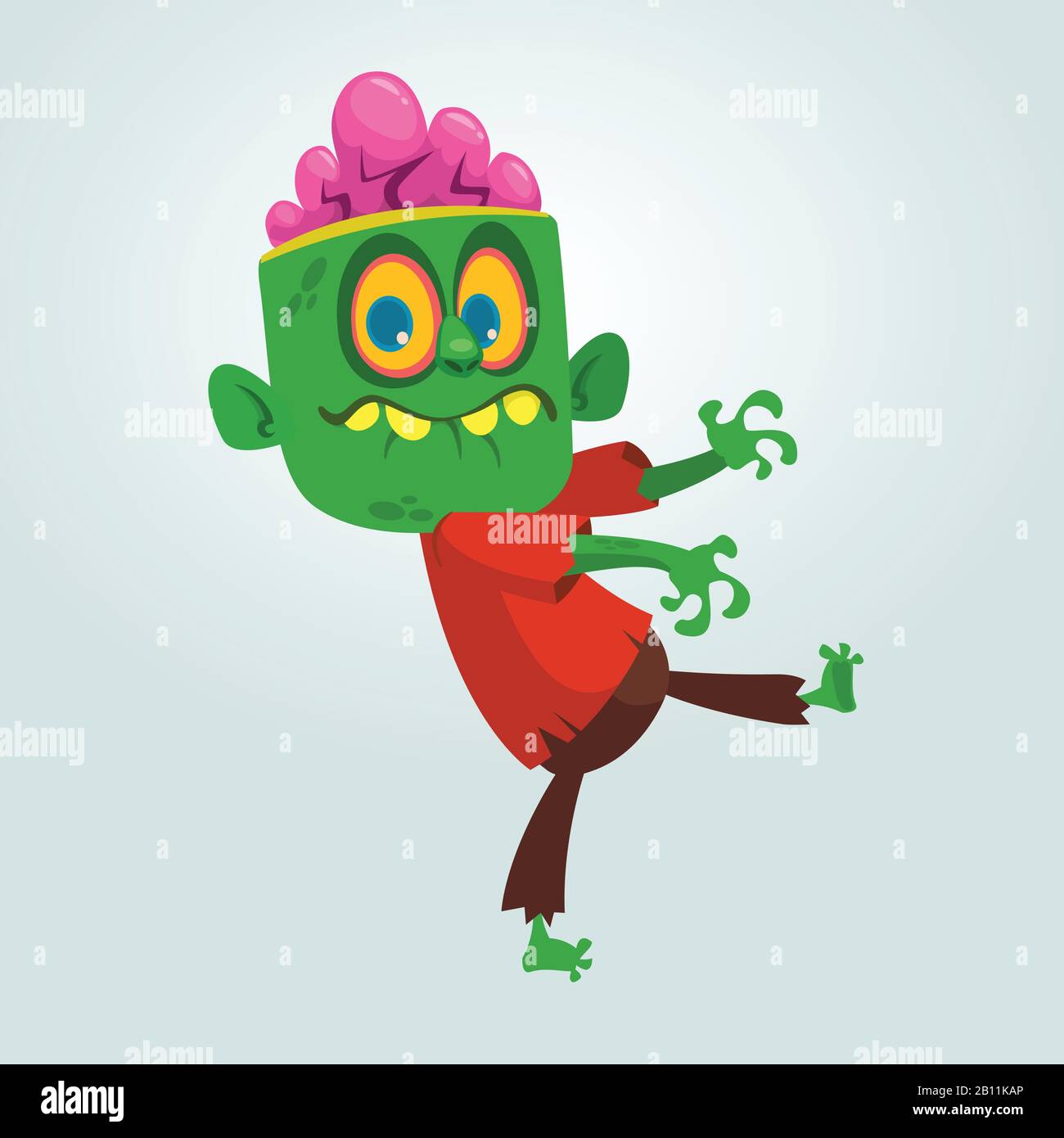 Cartoon funny zombie. Halloween vector illustration of angry zombie ...