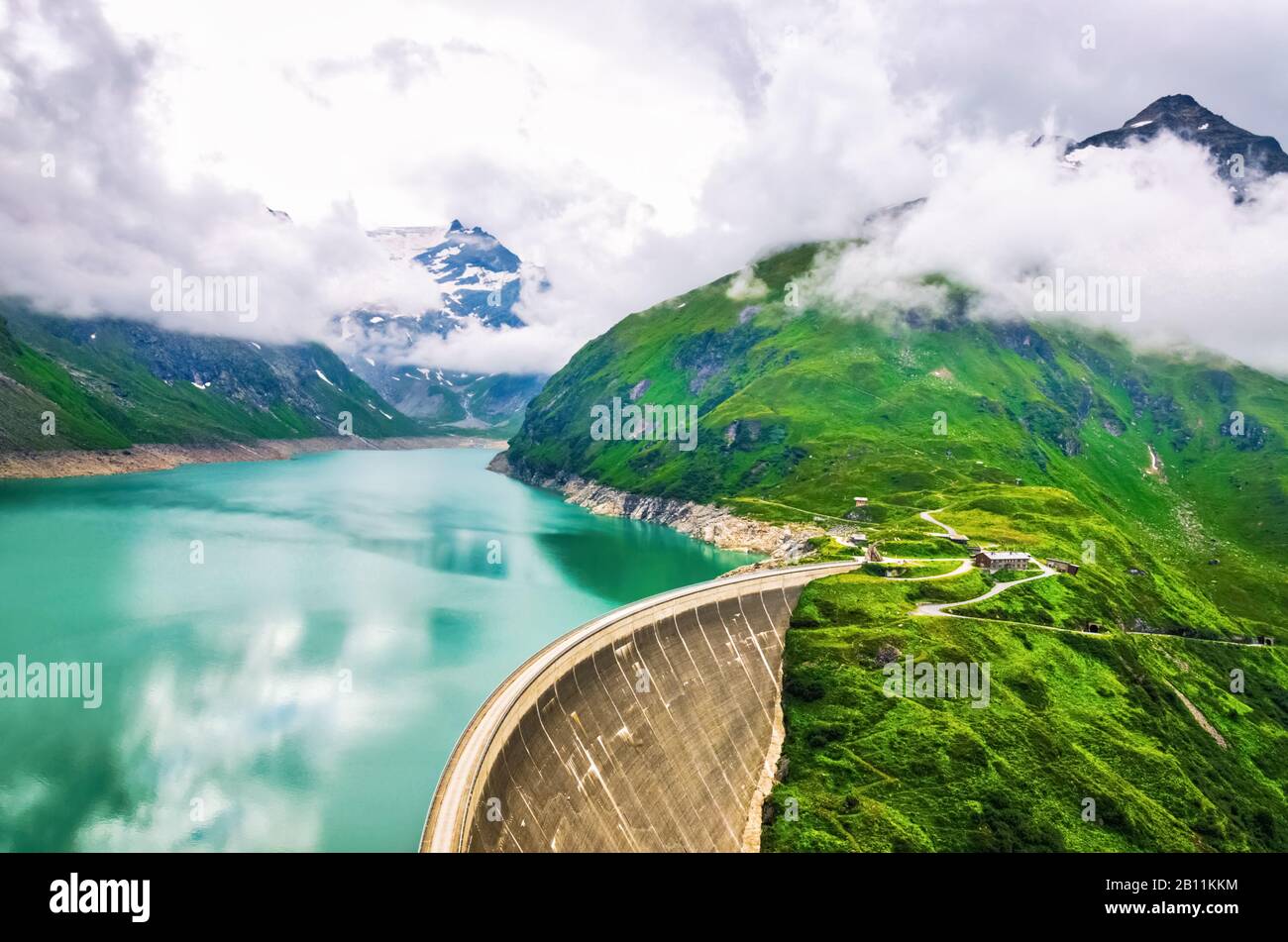 Panoramic view of dam at alpine mountains in Austria Stock Photo - Alamy