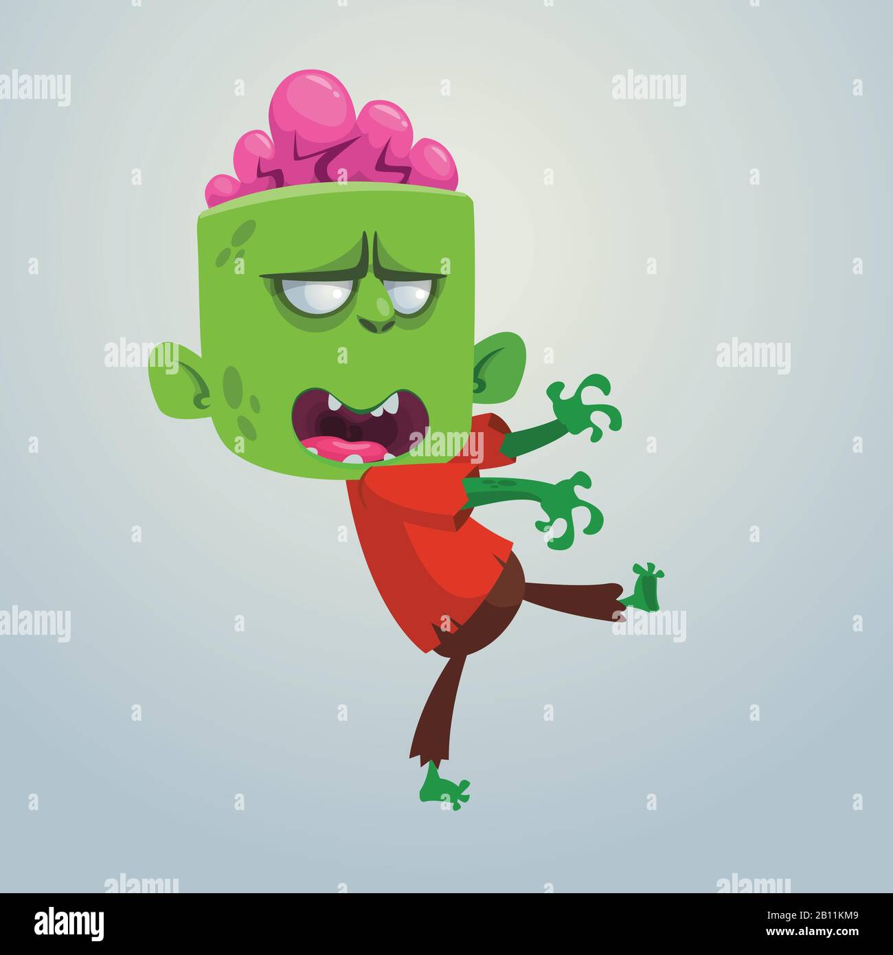 Cartoon funny zombie. Halloween vector illustration of angry zombie ...