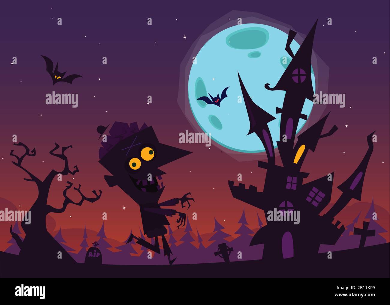 Spooky old haunted house with ghosts. Halloween cartoon background ...