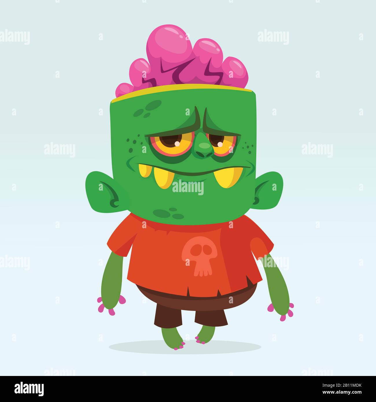 Cartoon funny zombie. Halloween vector illustration of angry zombie ...