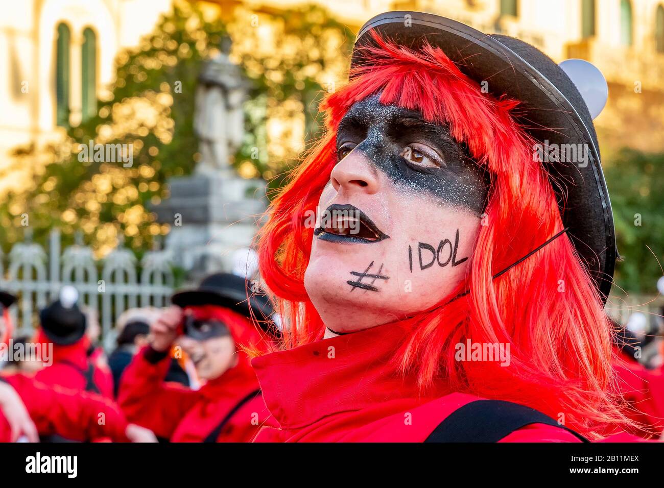 Portrait of masked figure during the parade of the traditional Carnival ...