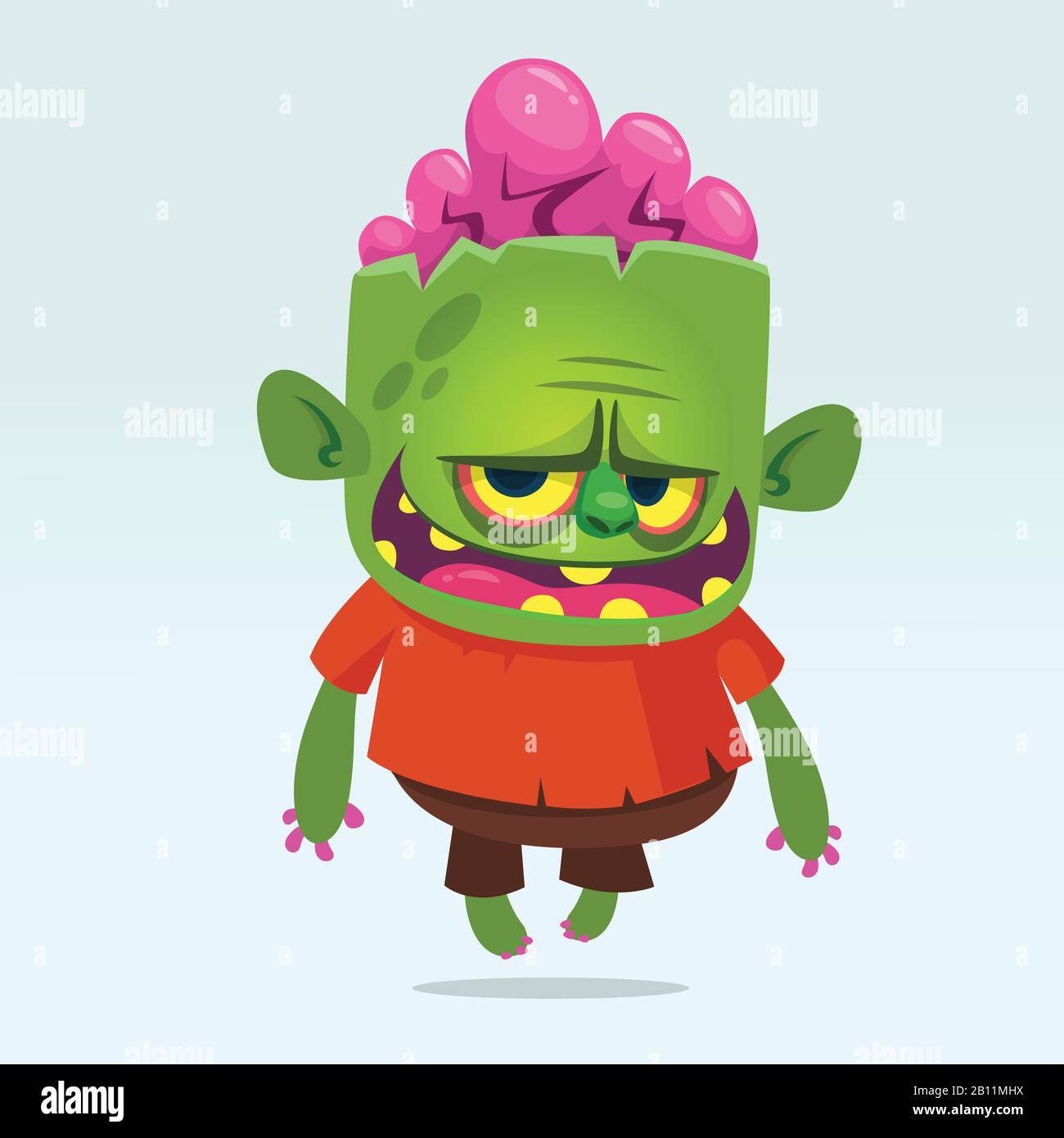 Cartoon funny zombie. Halloween vector illustration of angry zombie ...