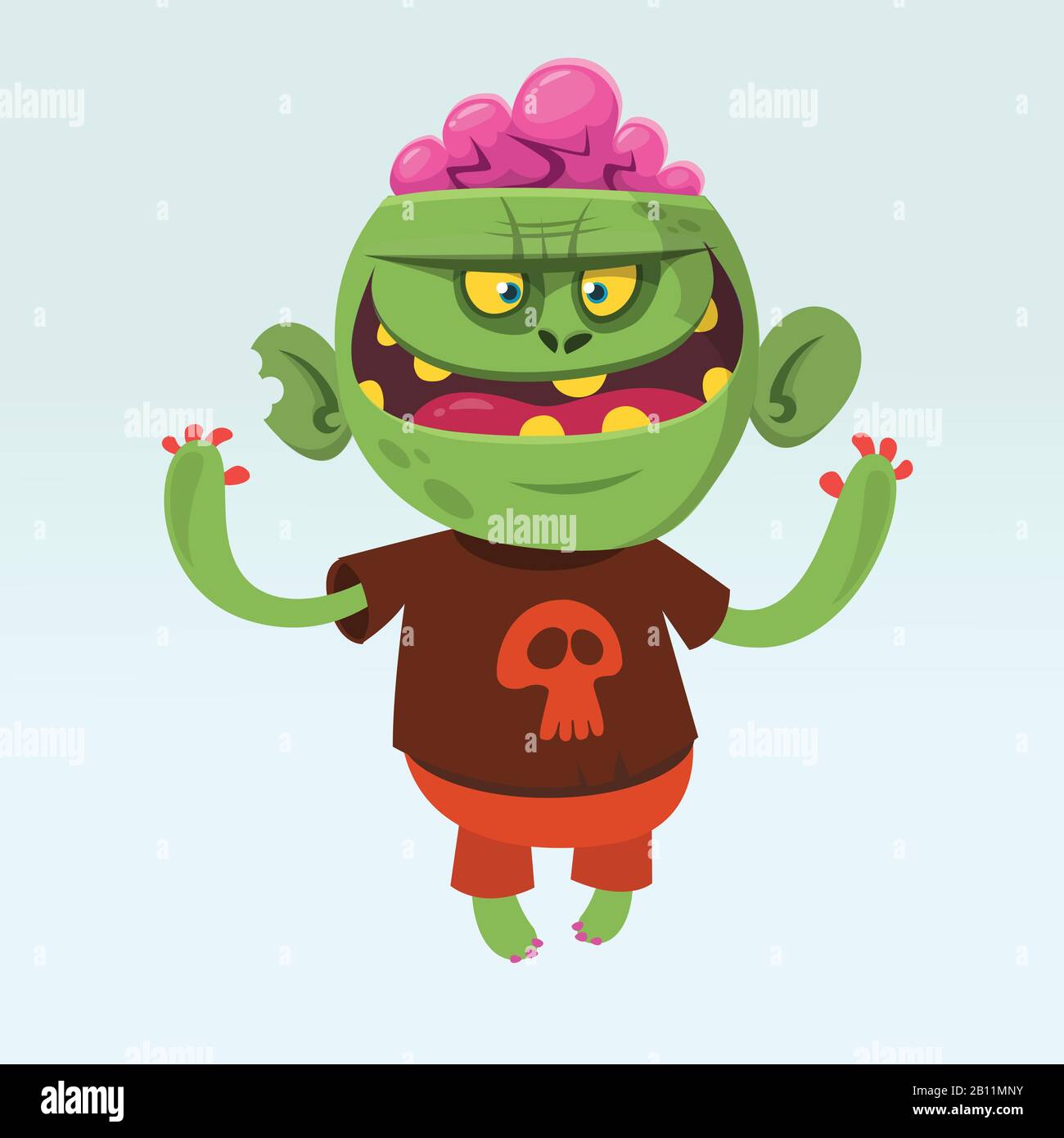 Cartoon funny zombie. Halloween vector illustration of angry zombie ...