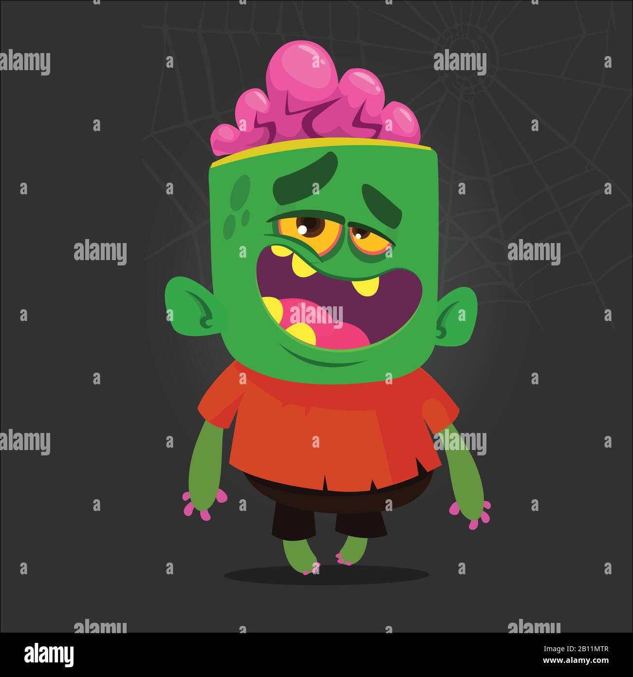 Cartoon funny zombie. Halloween vector illustration of angry zombie ...