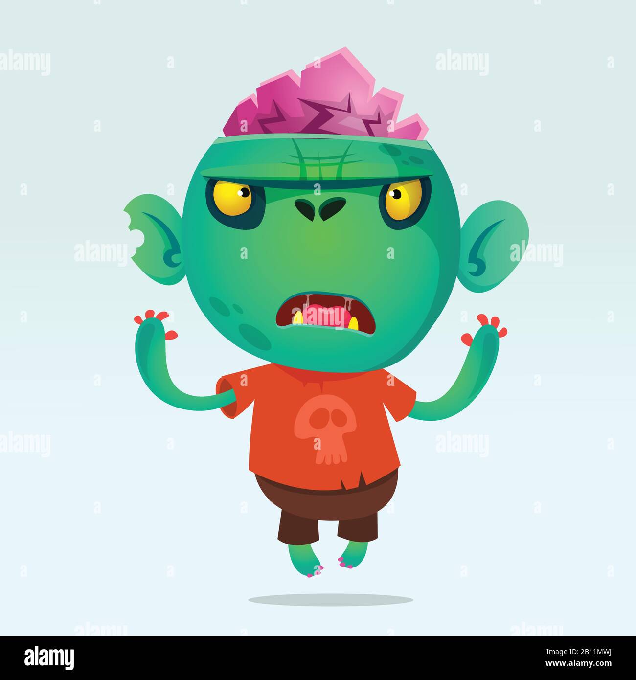 Cartoon funny zombie. Halloween vector illustration of angry zombie ...
