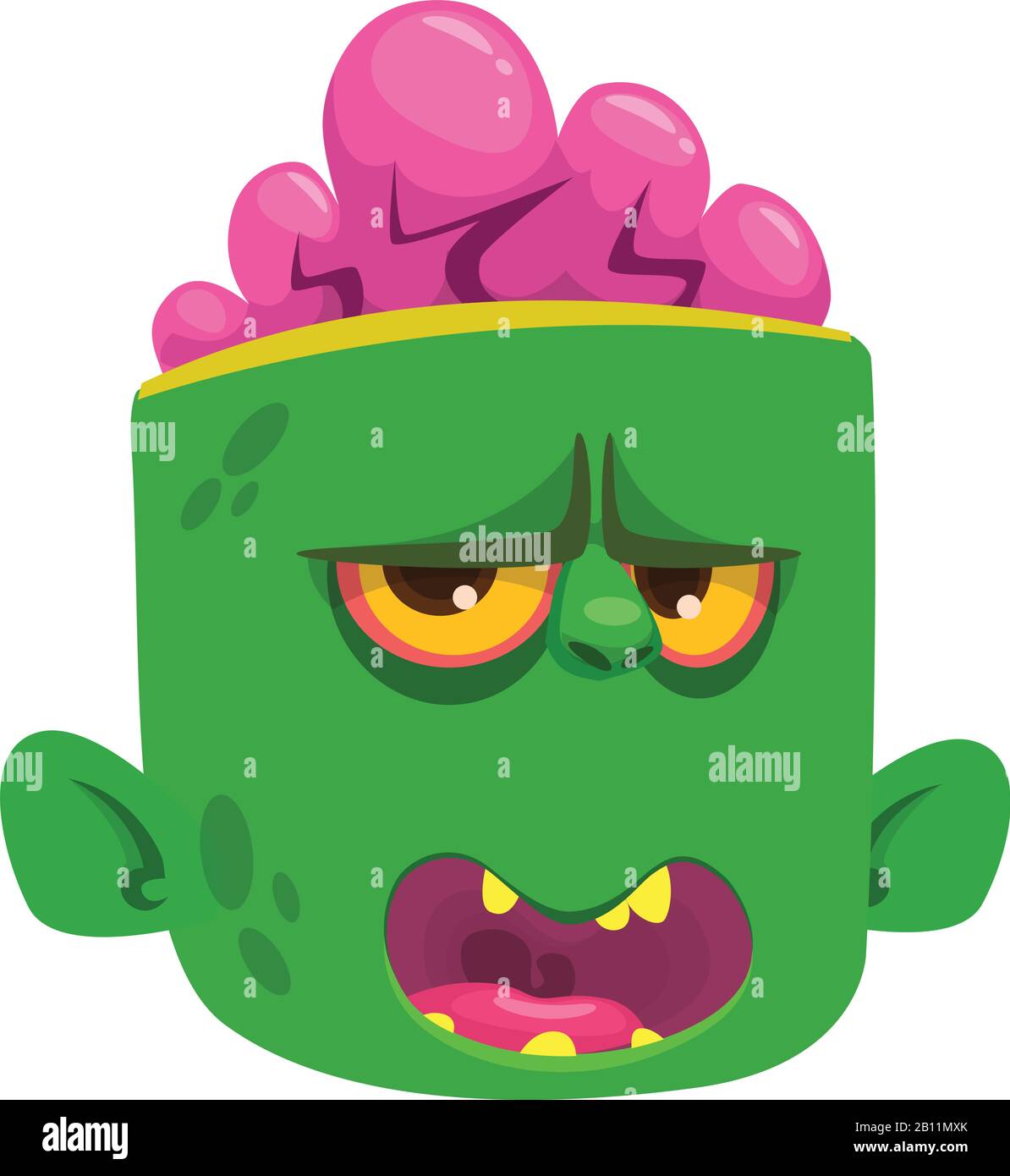 Green zombie's head with brains. Isolated on white background Stock ...