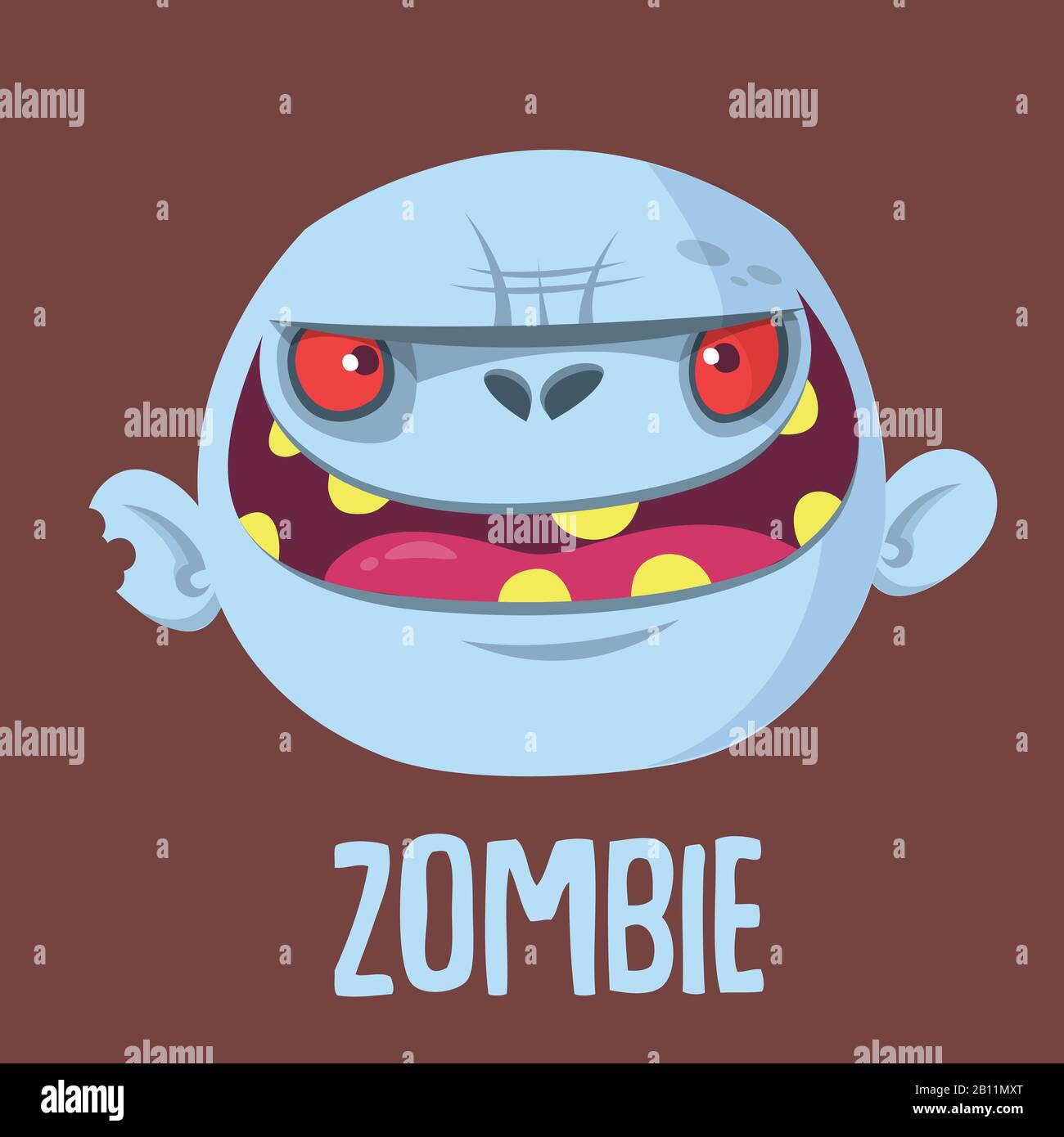 Cartoon funny zombie. Halloween vector illustration of angry zombie ...