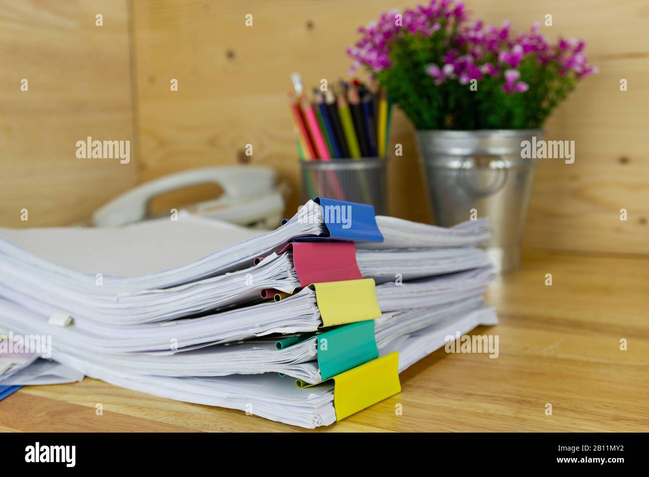 file folder and Stack of business report paper file on the table in a ...